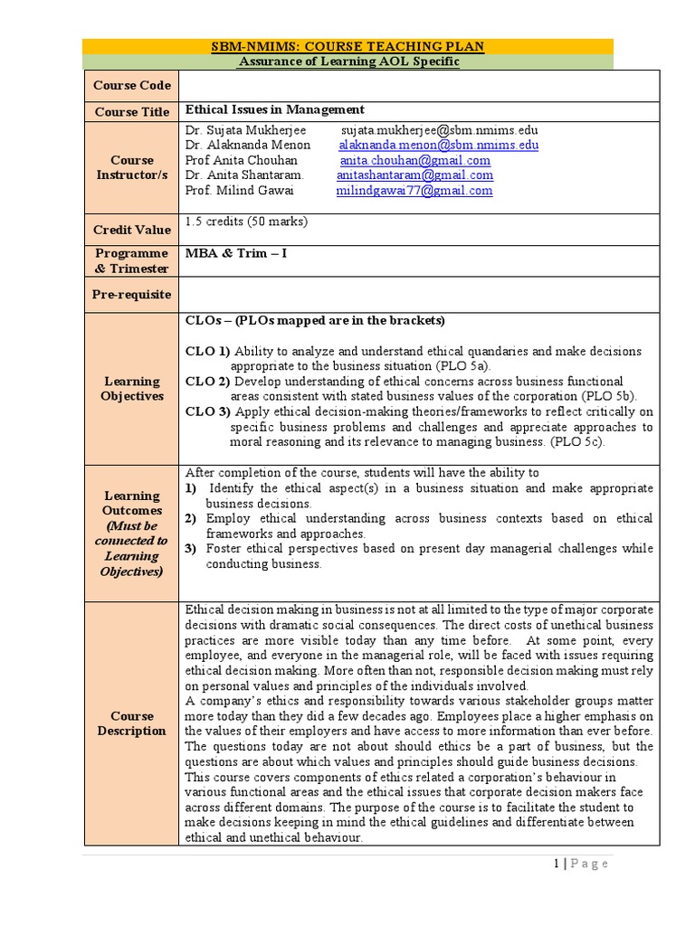 SBM-NMIMS Course Outline EIM 2021 - V4 | PDF | Plagiarism | Rubric ...
