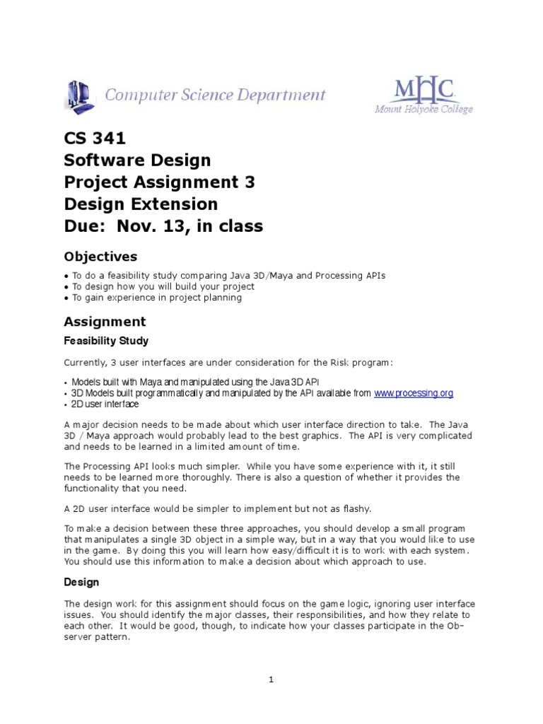 CS 341 Software Design Project Assignment 3 Design Extension Due: Nov. 13, in Class | PDF ...