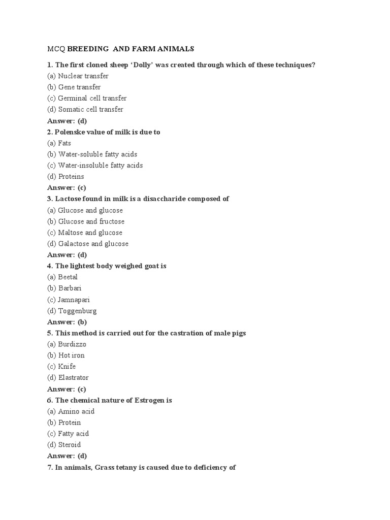 MCQs on Animal Breeding and Genetics | PDF | Chromosome | Biology