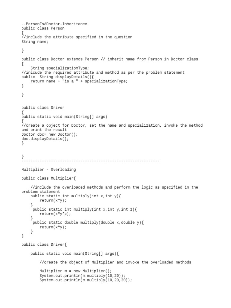Hands On Inheritance, Polymorphism, Abstract Class, Interface | PDF | Method (Computer ...