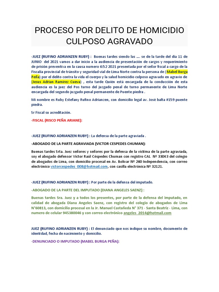 Proceso Por Delito de Homicidio Culposo Agravado | PDF | Homicidio | Autobús