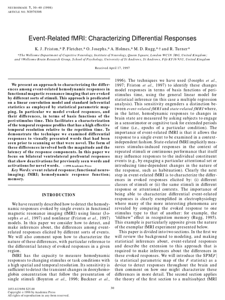 Event-Related fMRI: Characterizing Differential Responses | Download ...