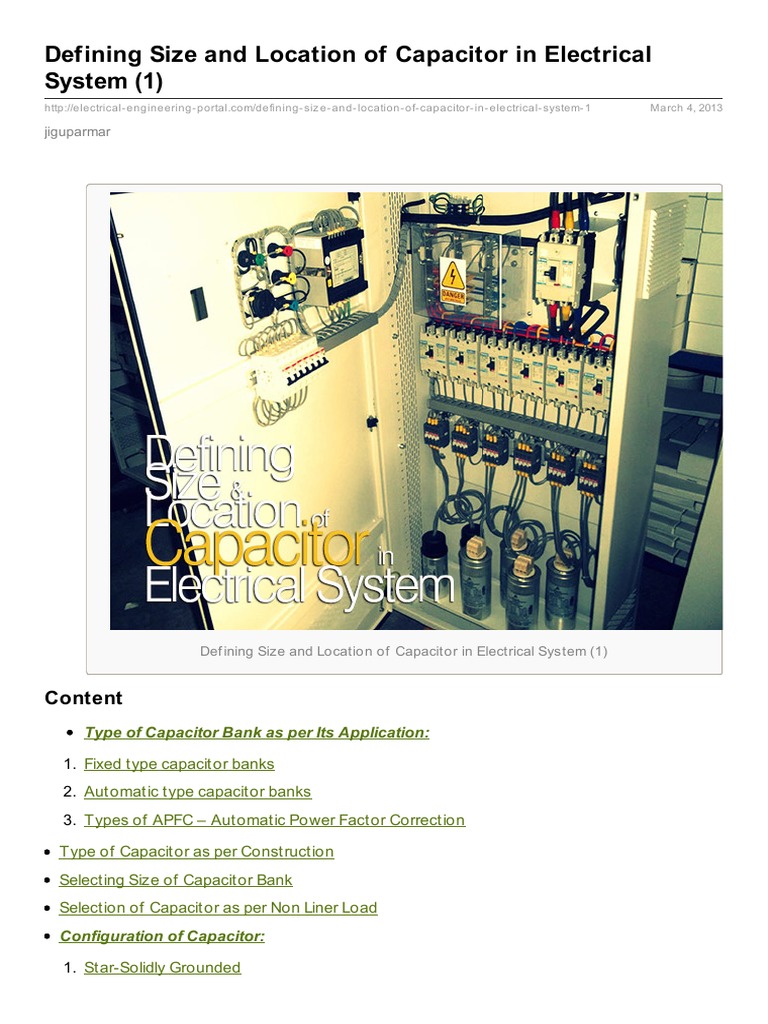 Defining Size and Location of Capacitor in Electrical System | PDF ...