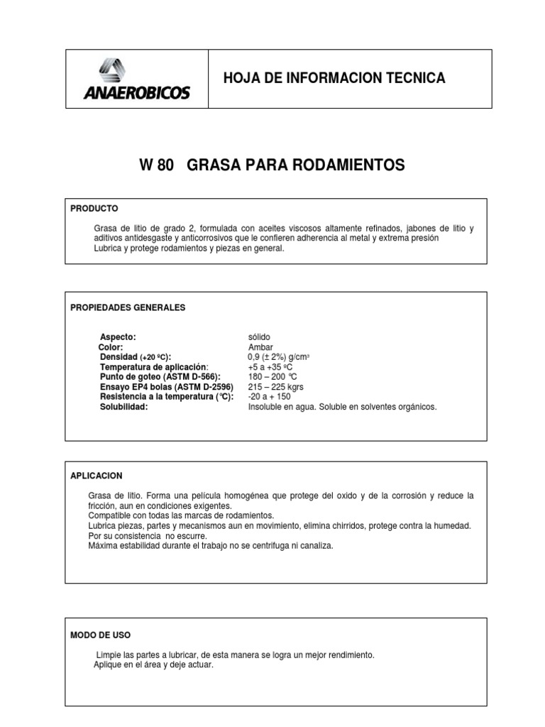 Hoja Tecnica Grasa-Para-Rodamientos | PDF | Solubilidad | Química
