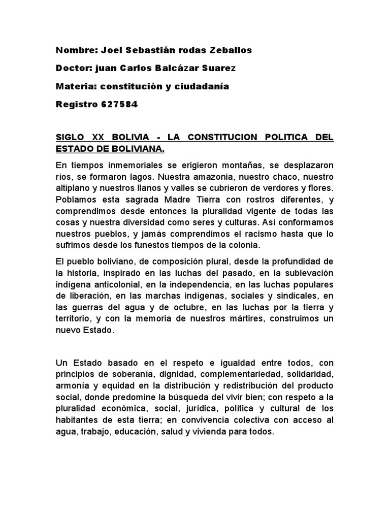 Historia de La Constitucion Boliviana | PDF | Bolivia | Estado (política)