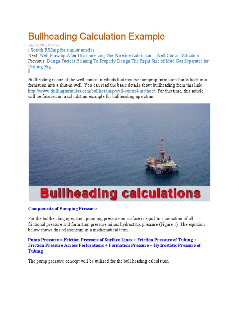 Bullheading Calculation Example | PDF | Chemical Engineering ...