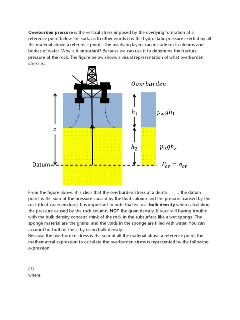 Overburden Pressure Is The Vertical Stress Imposed by The Overlying ...
