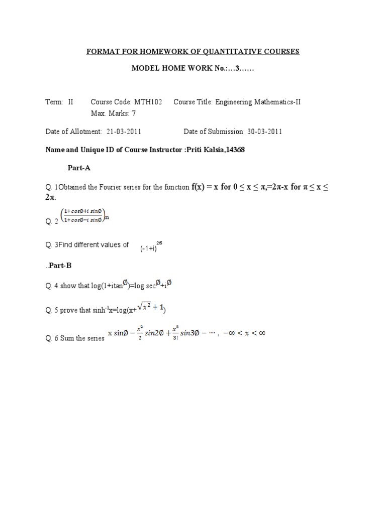 Engineering Mathematics-II Homework Format | PDF | Teaching Methods ...
