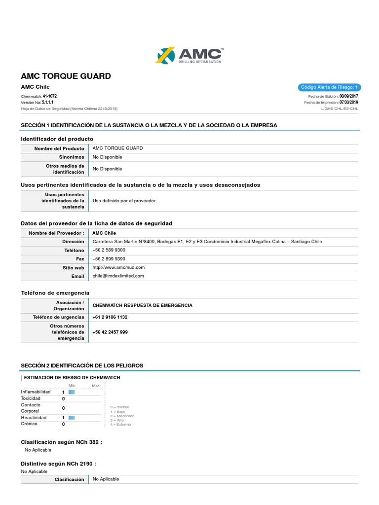 Amc Msds - Torque Guard | PDF | Agua | Combustión