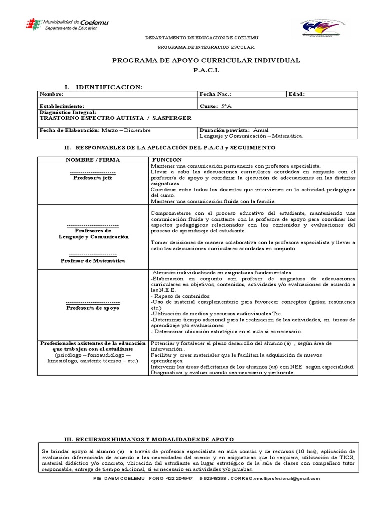 Paci 5°básico Adecuación | PDF | Evaluación | Maestros