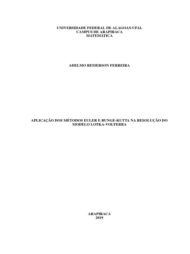 Aplicação Dos Métodos Euler e Runge-Kutta Na Resolução Do Modelo Lotka ...