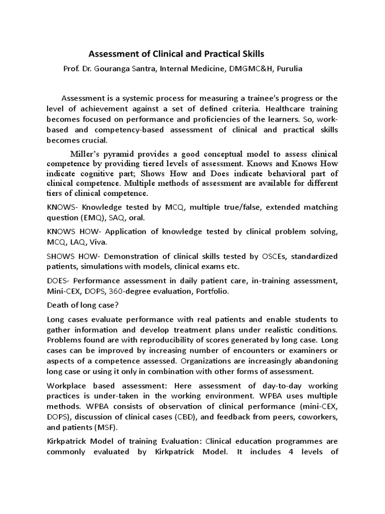 Summary Assessment Of Clinical And Practical Skill Download Free Pdf