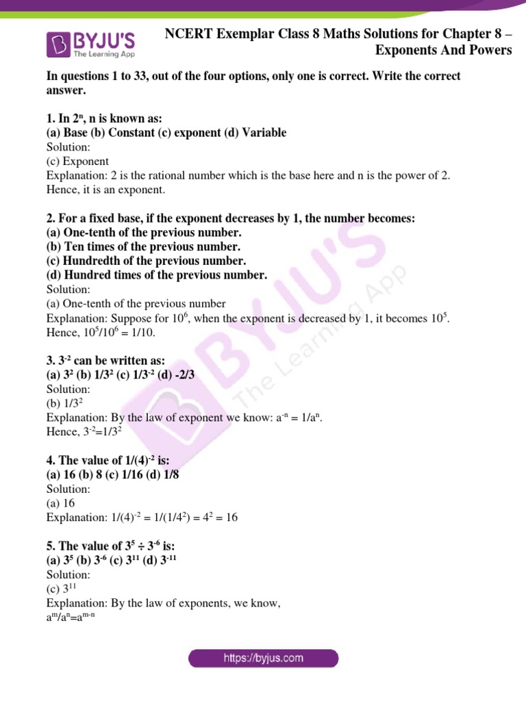 Solutions Class 8 Maths Chapter 8 | PDF | Exponentiation | Abstract Algebra