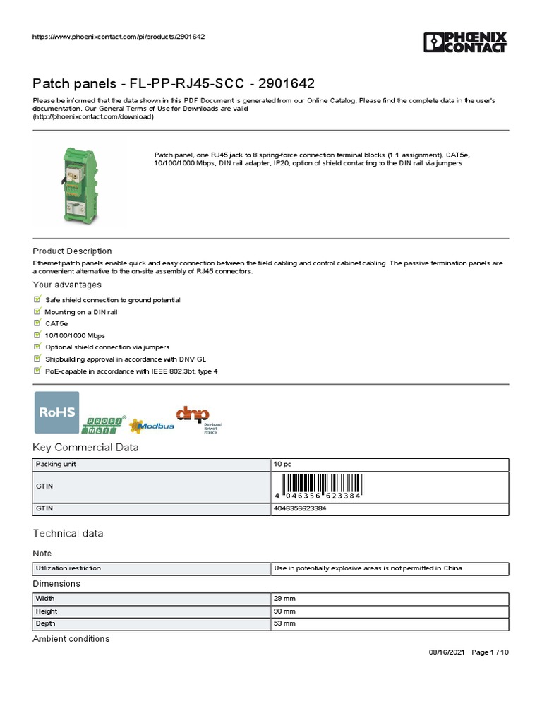 Patch Panels - FL-PP-RJ45-SCC - 2901642: Product Description Your ...