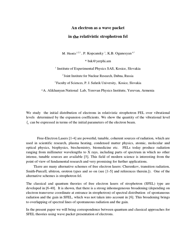 Electron wave packet in relativistic strophotron FEL | PDF ...
