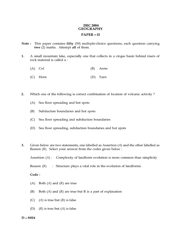 Note: This Paper Contains Fifty (50) Multiple-Choice Questions, Each ...