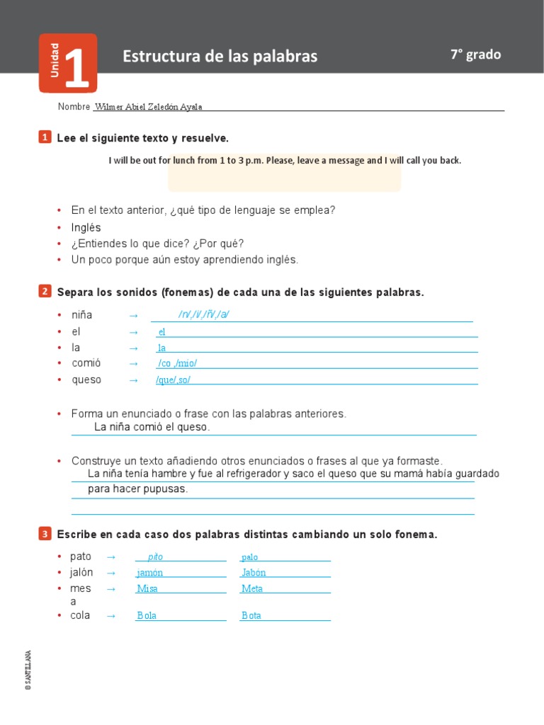 1 1 Estructura de Las Palabras Alumno | PDF