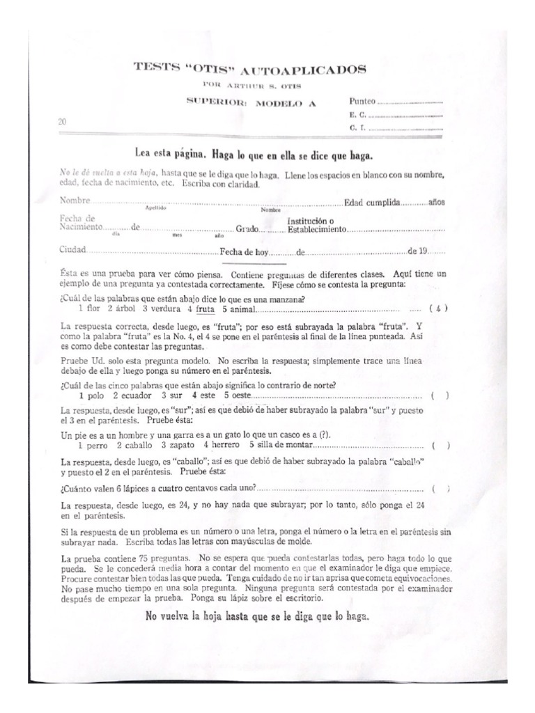 Test Otis Superior E Intermedio | PDF
