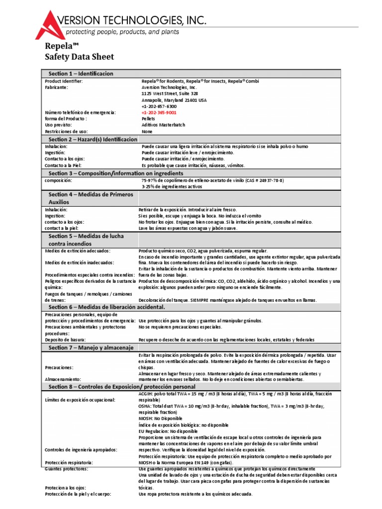 Repela EVA SDS | PDF | Toxicidad | Descomposición