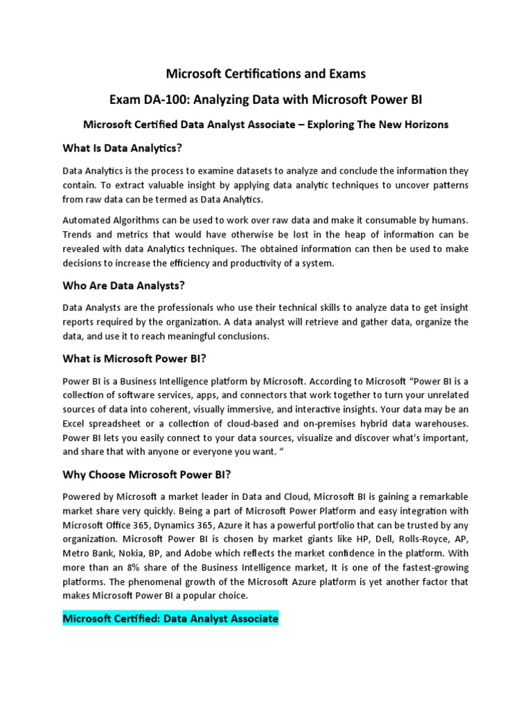 Analyzing Data With Microsoft Power BI - DA-100 - Marks4Sure - Mansoor ...