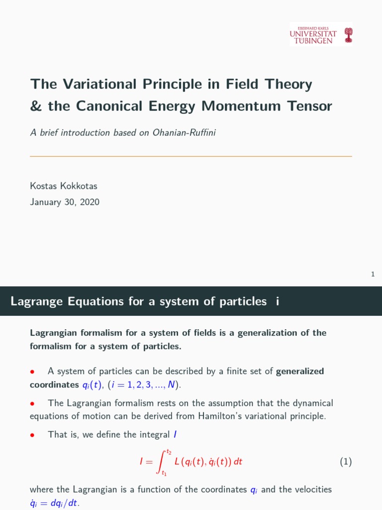 The Variational Principle in Field Theory & the Canonical Energy ...