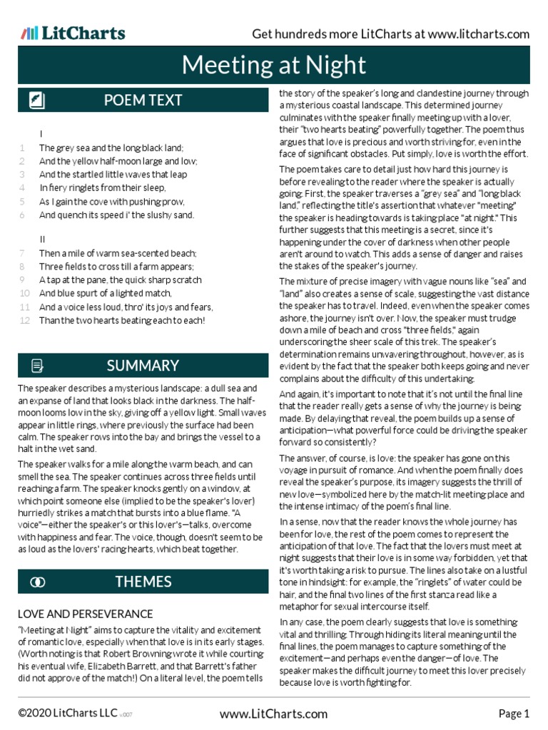 LitCharts Meeting at Night 1 | PDF | Poetry | Love