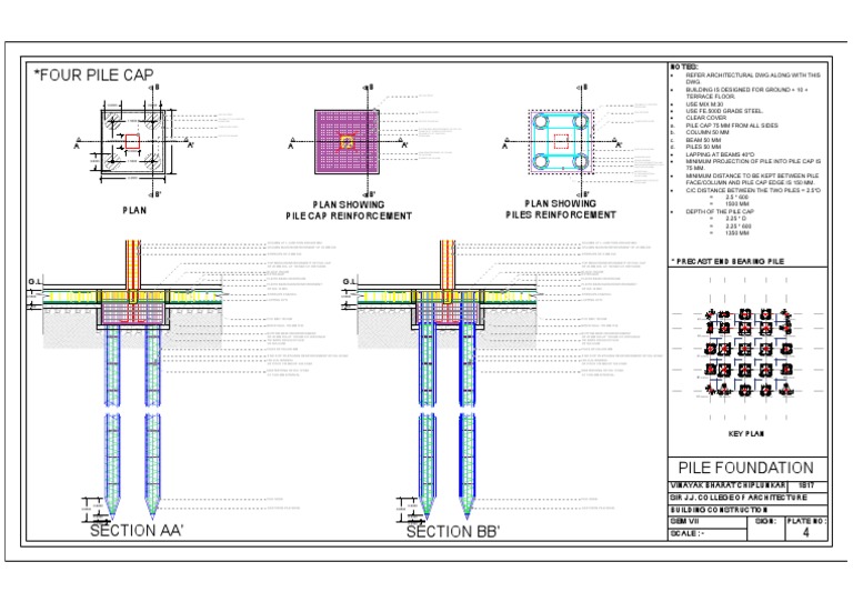 Four Pile Cap: Plan Showing Piles Reinforcement Plan Showing Pile Cap ...