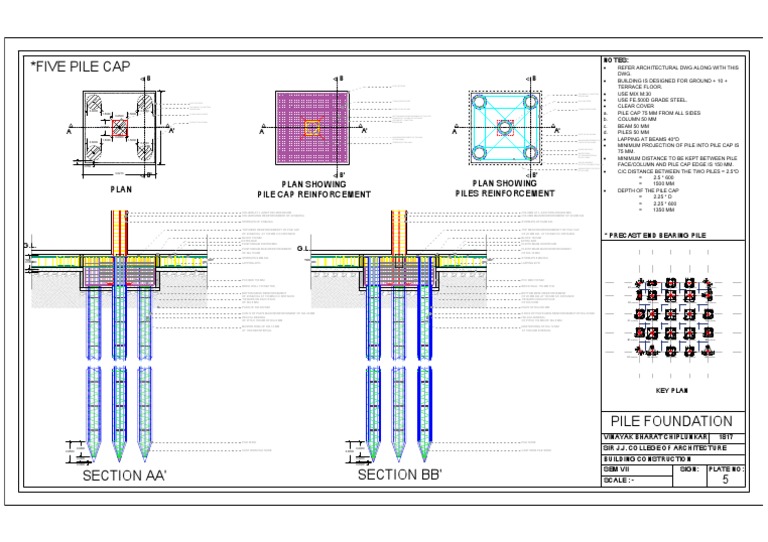 Five Pile Cap: Plan Showing Piles Reinforcement Plan Showing Pile Cap ...