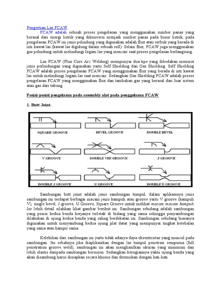 Types of Welding Joints in Flux Cored Arc Welding (FCAW) | PDF