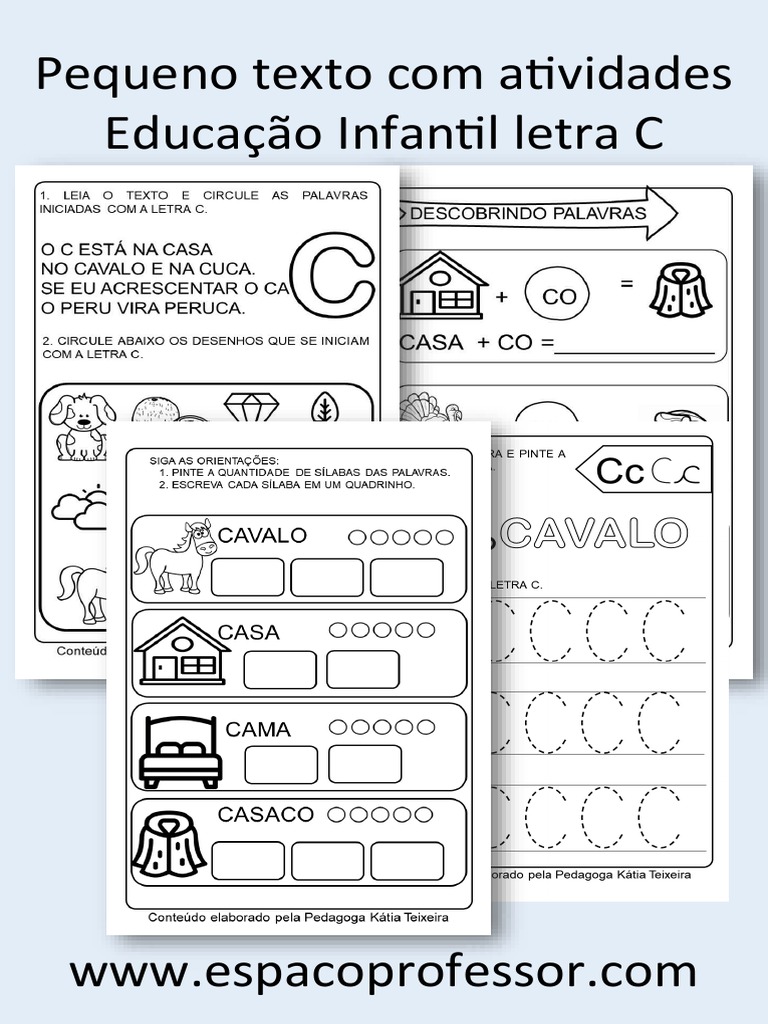 Letra C ATIVIDADES DE ALFABETIZAÇÃO PEQUENOS TEXTOS EDUCACAO INFANTIL | PDF