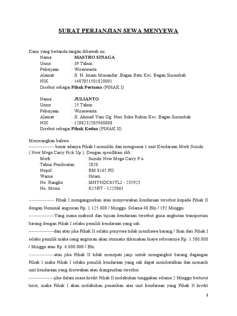 Perjanjian Sewa Menyewa | PDF