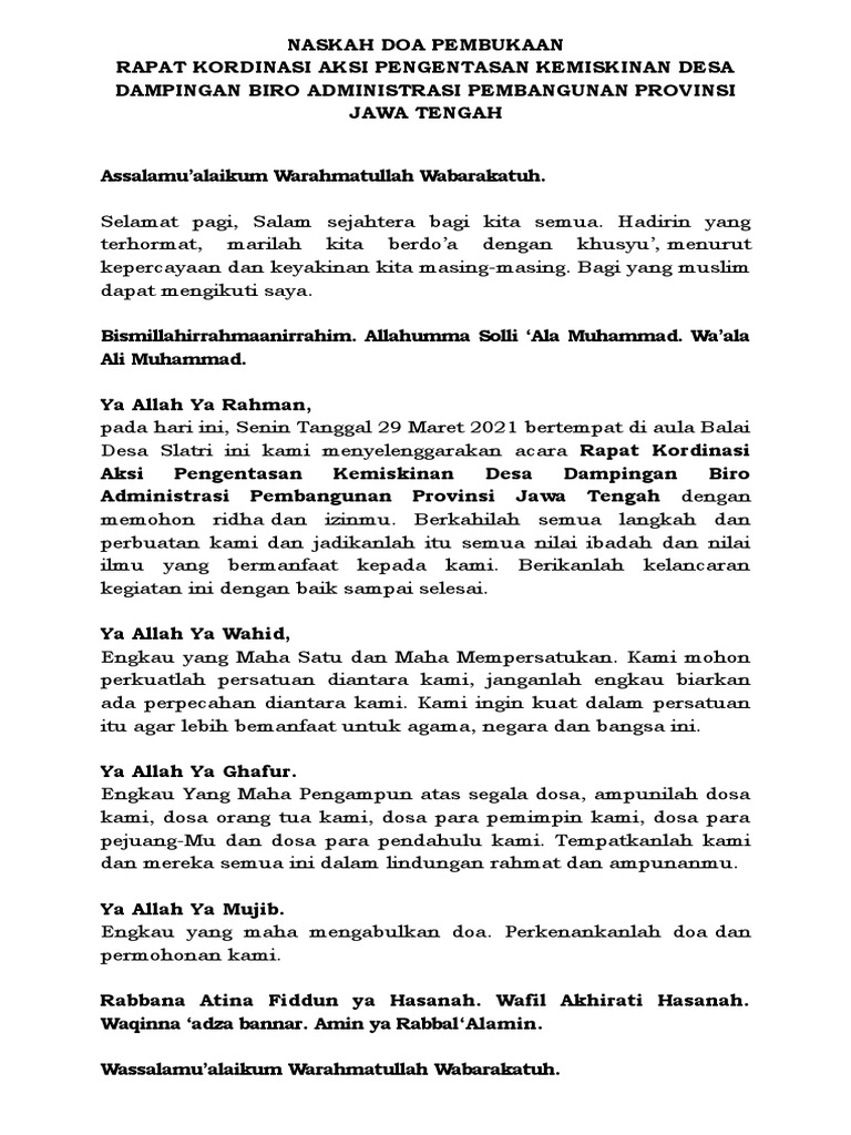 Naskah Doa Pembukaan | PDF