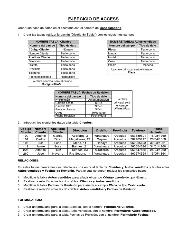 Ejercicio de Access CONCESIONARIO | PDF | Coche | Tecnologías automotrices