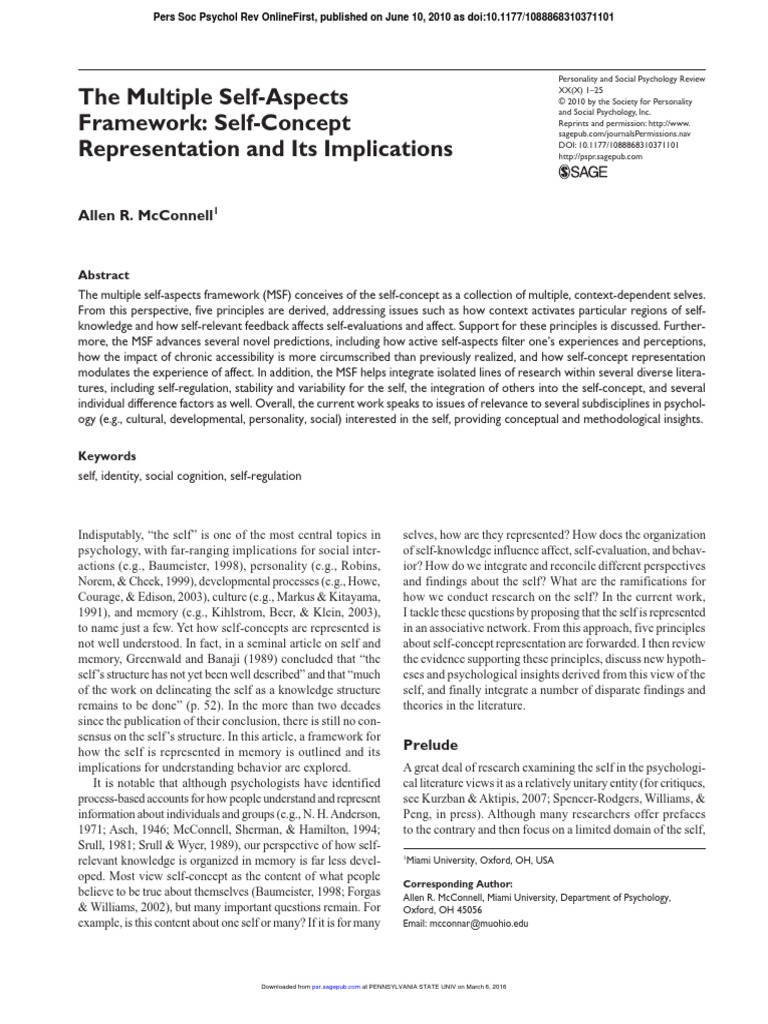 The Multiple Self-Aspects Framework: Self-Concept Representation and ...