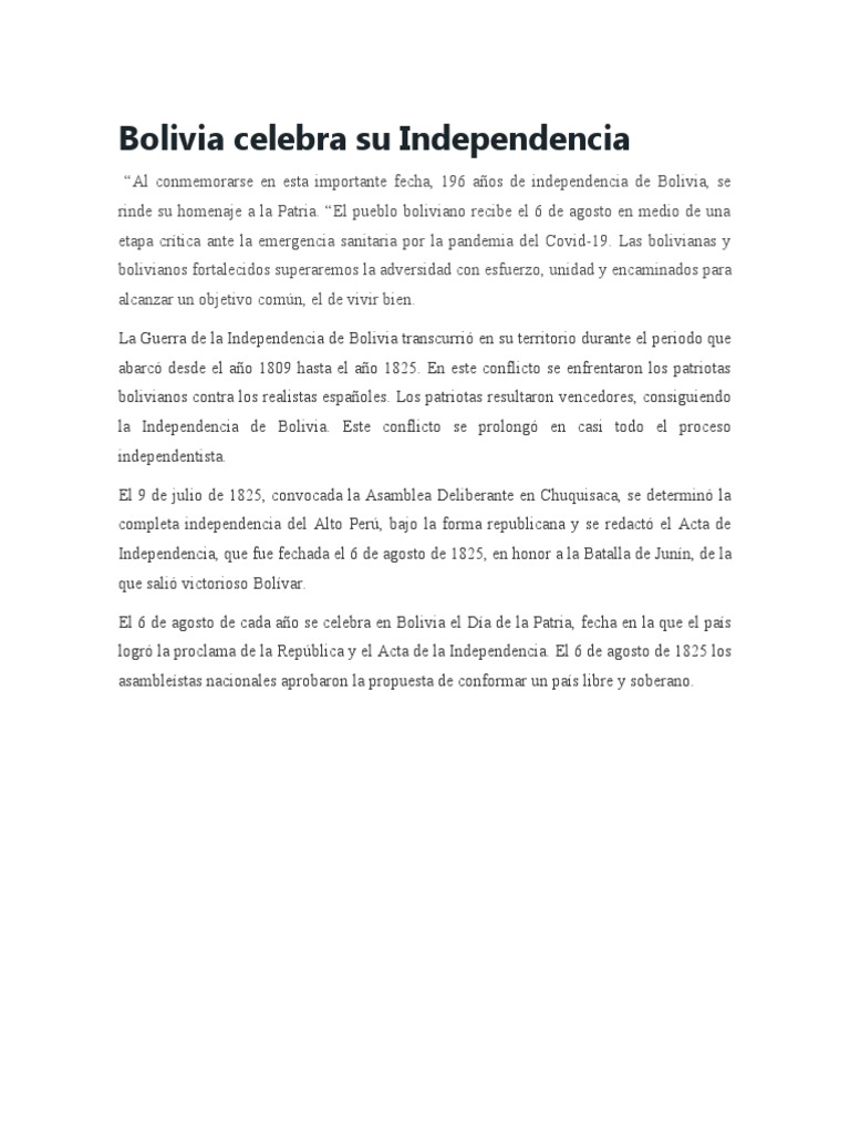 Bolivia Celebra Su Independencia | PDF