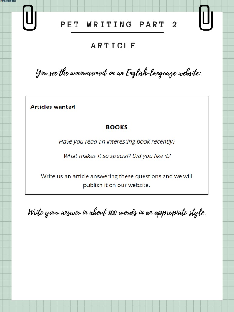 PET - Writing Part 2 | PDF | Cognition | Communication