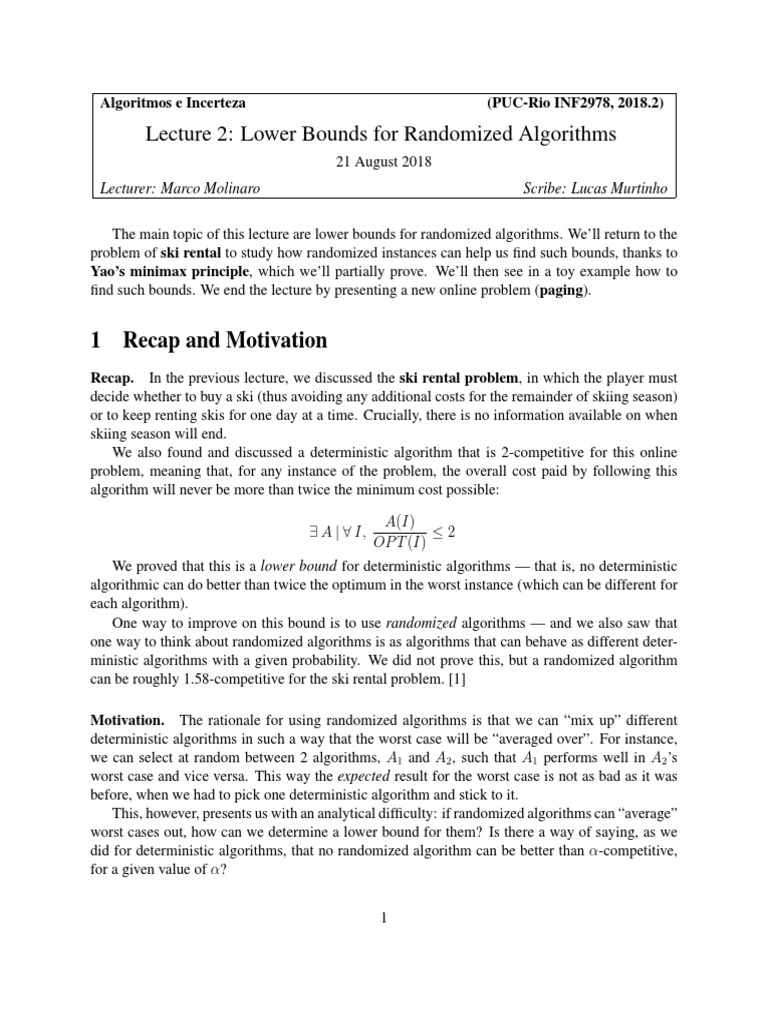 Lecture 2: Lower Bounds For Randomized Algorithms | PDF | Mathematics | Applied Mathematics