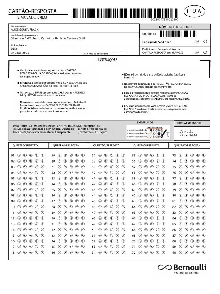 Cartao Resposta | PDF | Caneta | Escrita