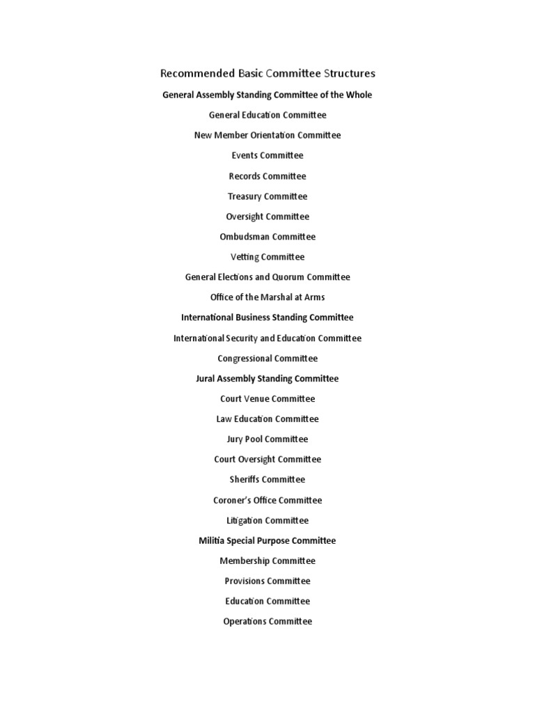 Recommended Committee Structure | PDF | Committee | American Government