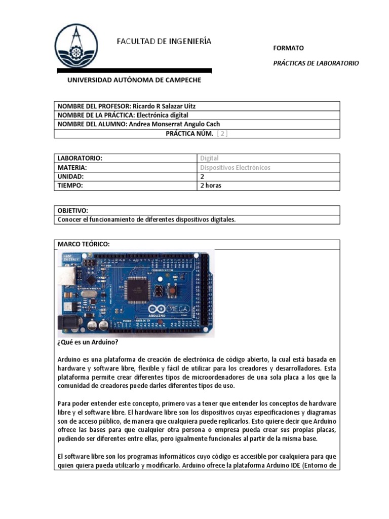Practica Electronica Digital | PDF | Arduino | Diodo emisor de luz