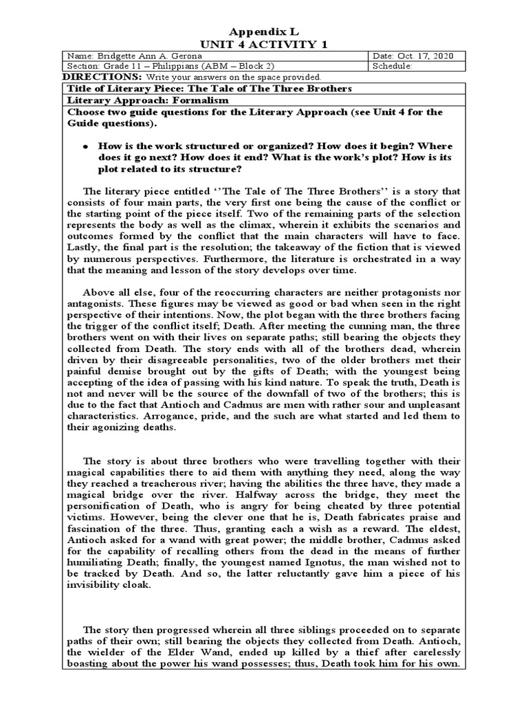 The Tale of the Three Brothers Summary | PDF