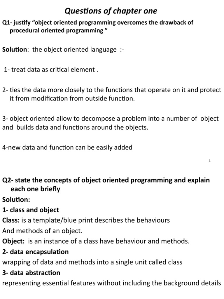 Questions Of Chapter One Solution The Object Oriented Language Pdf Object Computer