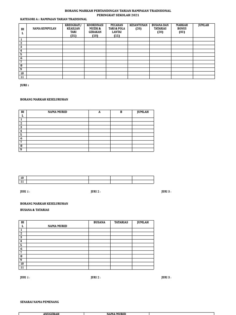 Borang Pertandingan Tarian | PDF