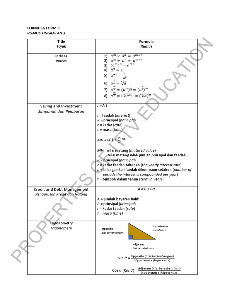 Formula Tingkatan 3 Matematik | PDF | Elementary Geometry | Euclidean ...