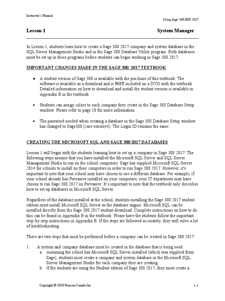 Lesson 1: Important Changes Made in The Sage 300 2017 Textbook | PDF | Databases | Computer File