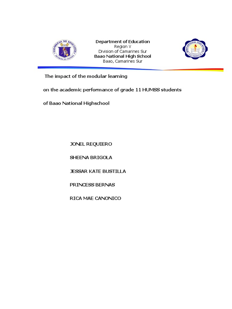 The Impact of The Modular Learning On The Academic Performance of Grade 11 HUMSS Students of ...