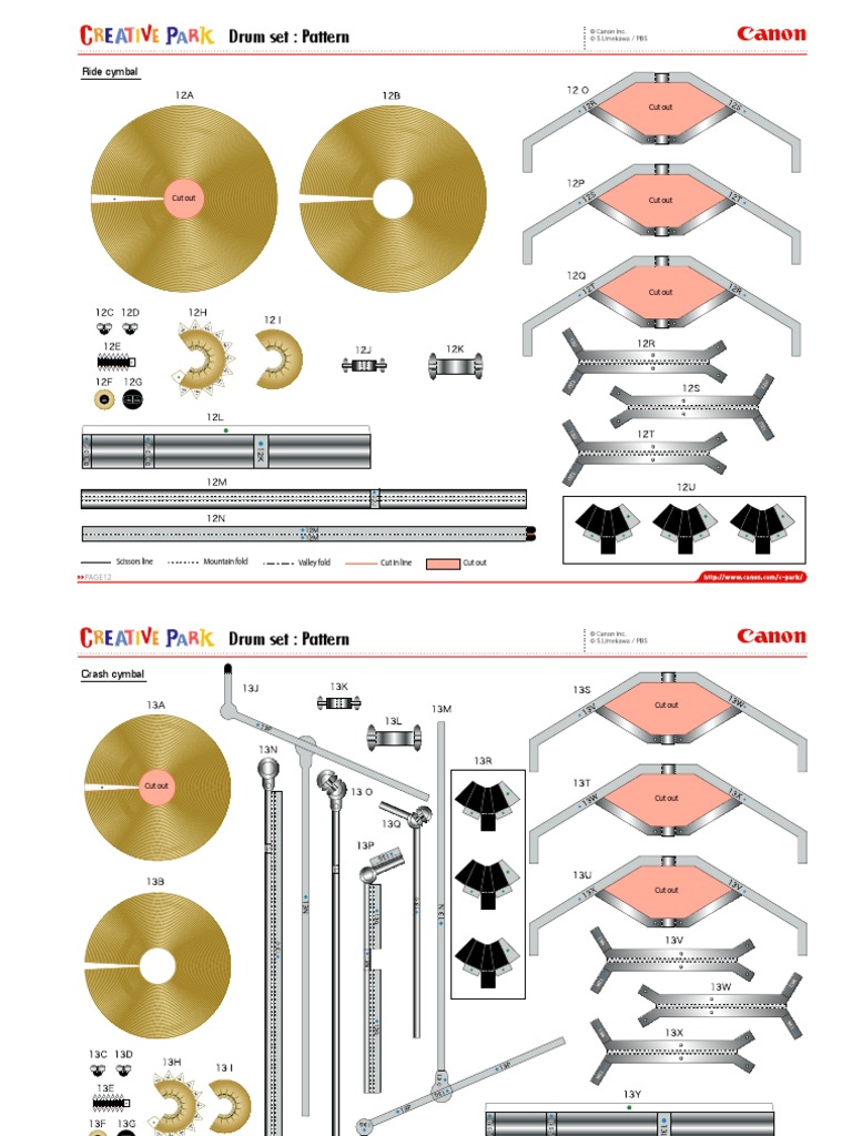 Instructions for Building a Drum Set Model Out of Paper | PDF | Drum ...