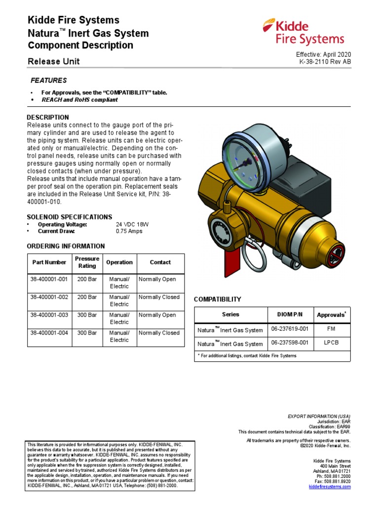 Kidde Fire Systems Natura Inert Gas System: Component Description | PDF ...