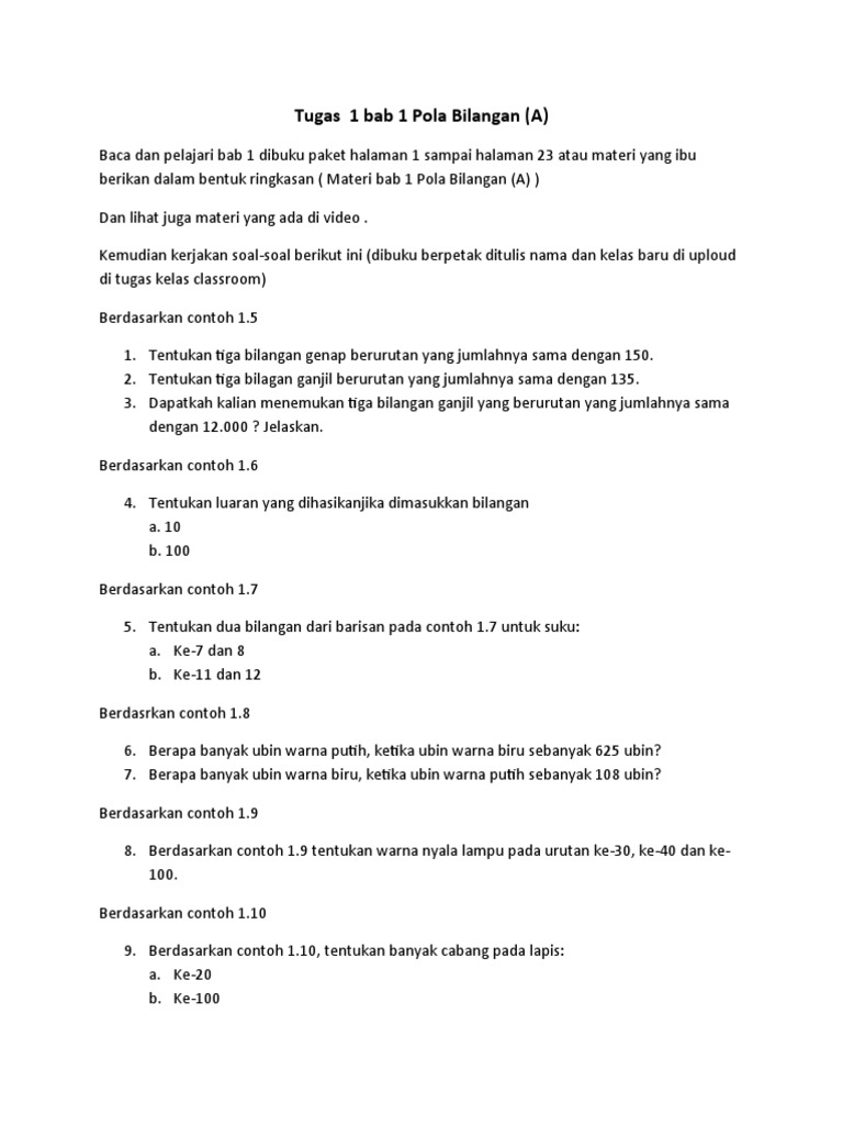 Tugas 1 Bab 1 Pola Bilangan (A) | PDF