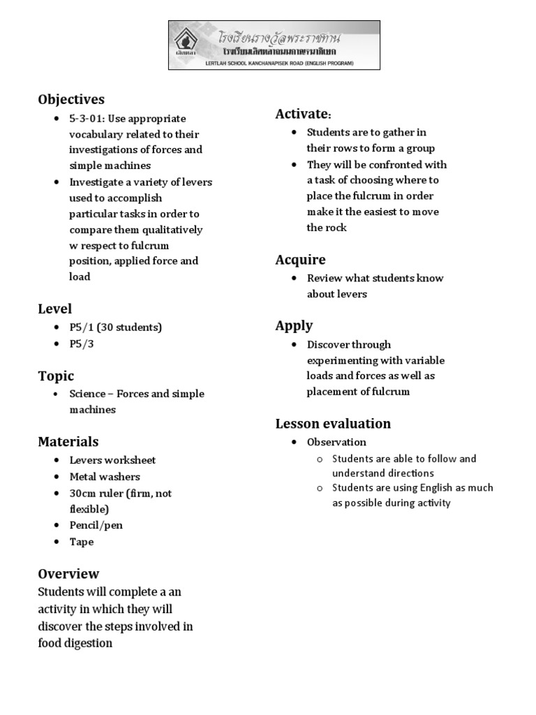 Forces Lesson Plan (Open House) | PDF | Science & Mathematics ...